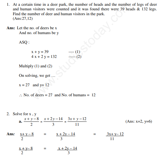 Cbse Class 10 Mathematics Linear Equations Assignment Set D 6462